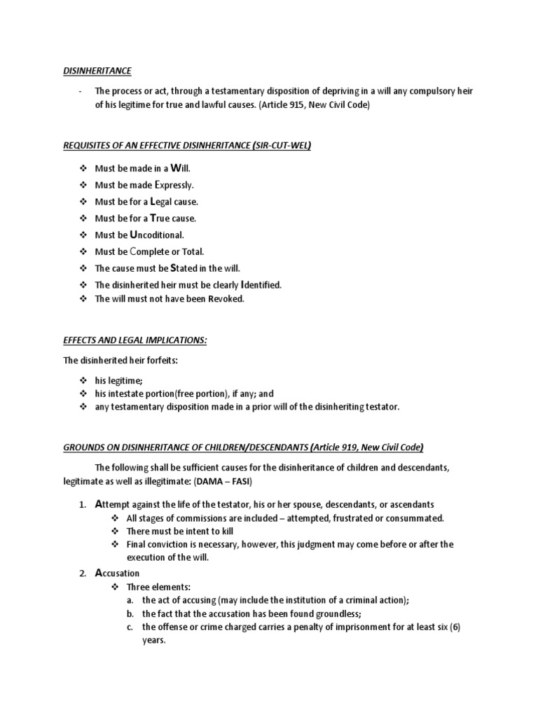 Disinheritance Handouts | PDF | Politics | Law