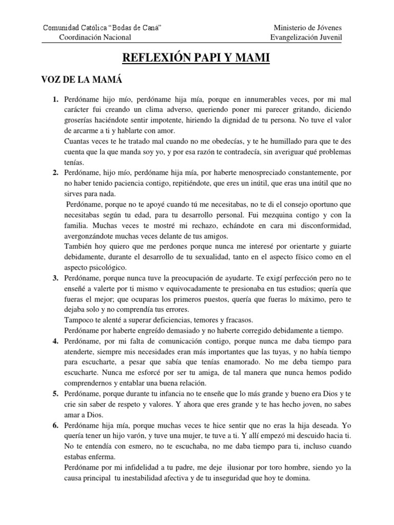 Reflexión Papi y Mami | PDF | Perdón | Juventud
