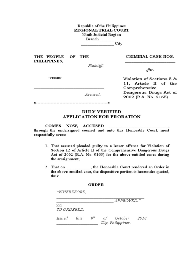 Application For Probation | PDF | Probation | Prosecutor