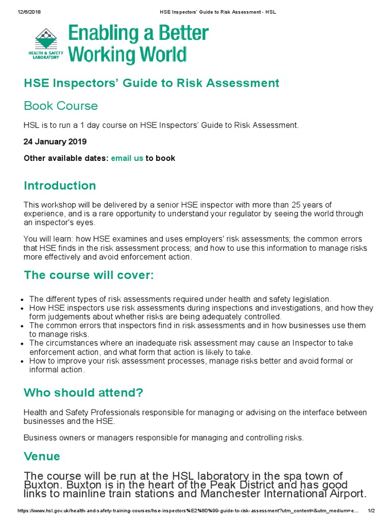 HSE Inspectors' Guide To Risk Assessment - HSL | PDF | Risk Assessment ...