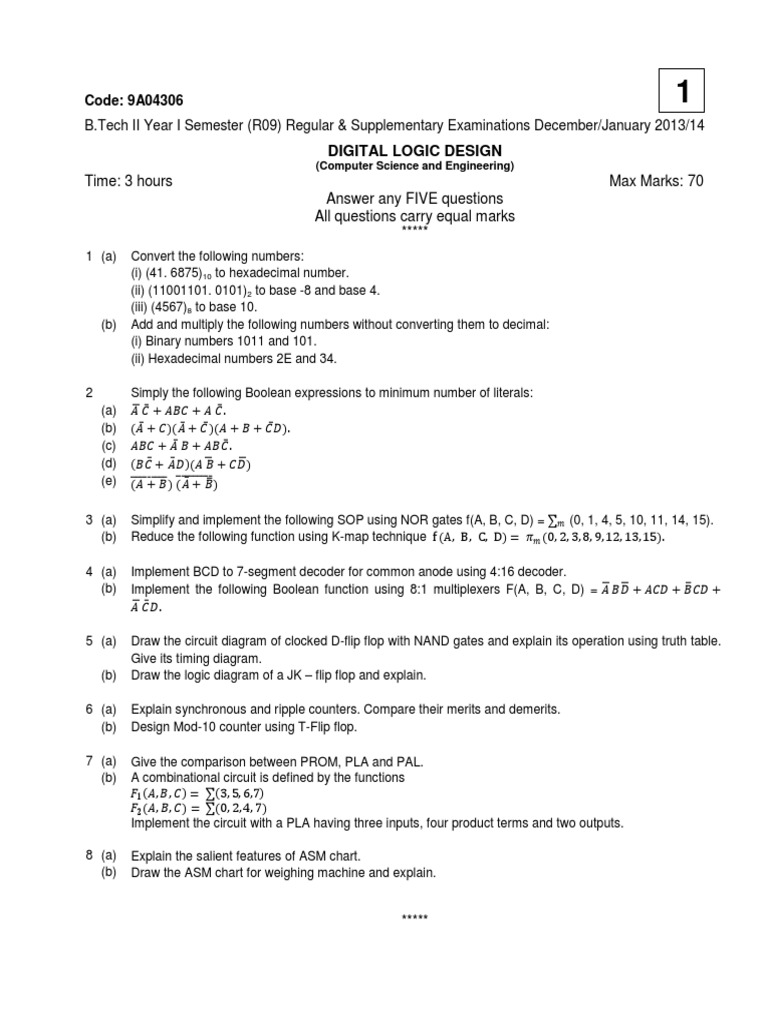 9A04306 Digital Logic Design4 | PDF | Logic Gate | Binary Coded Decimal
