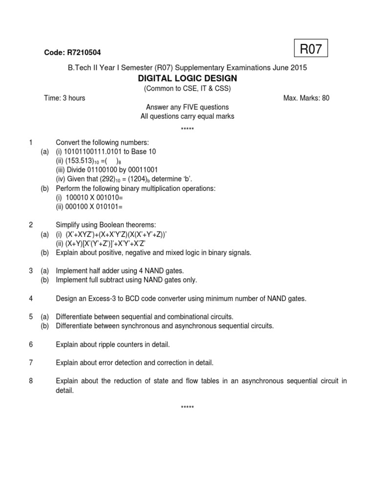 R7210504 Digital Logic Design | PDF