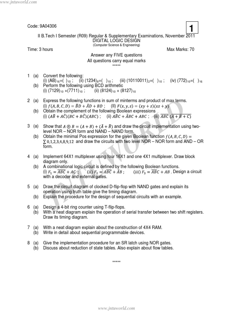 9A04306 Digital Logic Design1 | PDF | Logic Gate | Boolean Algebra
