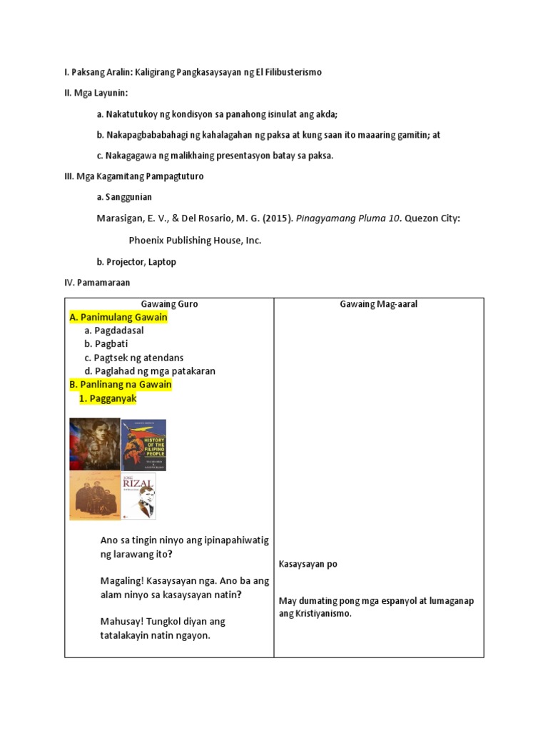 Lesson Plan Kaligirang Pangkasaysayan NG El Fili | PDF