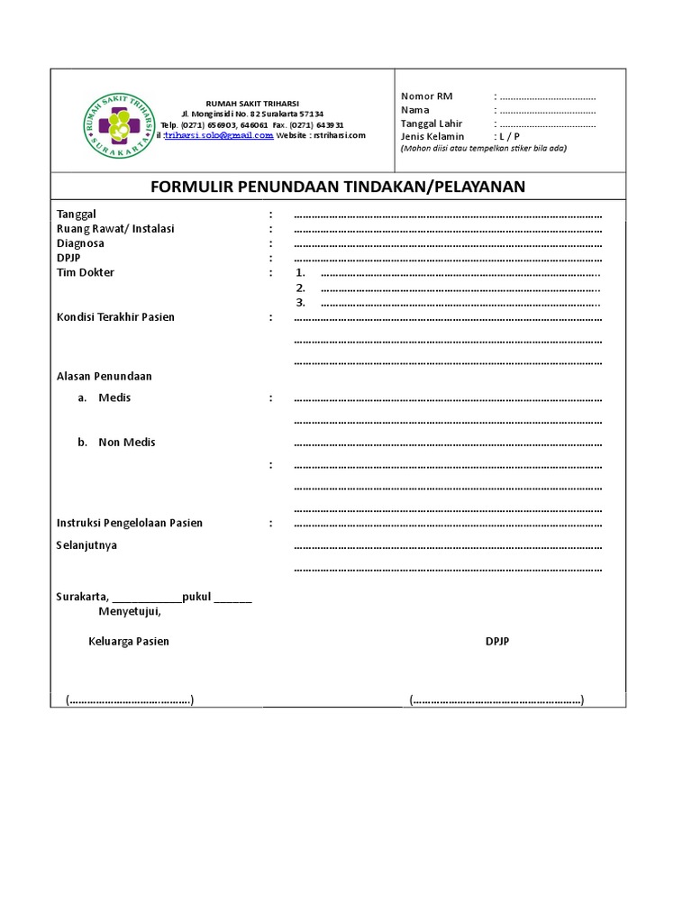 Formulir Penundaan Tindakan Pelayanan | PDF