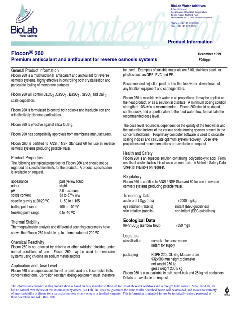 Flocon® 260: Product Information | PDF | Solubility | Osmosis