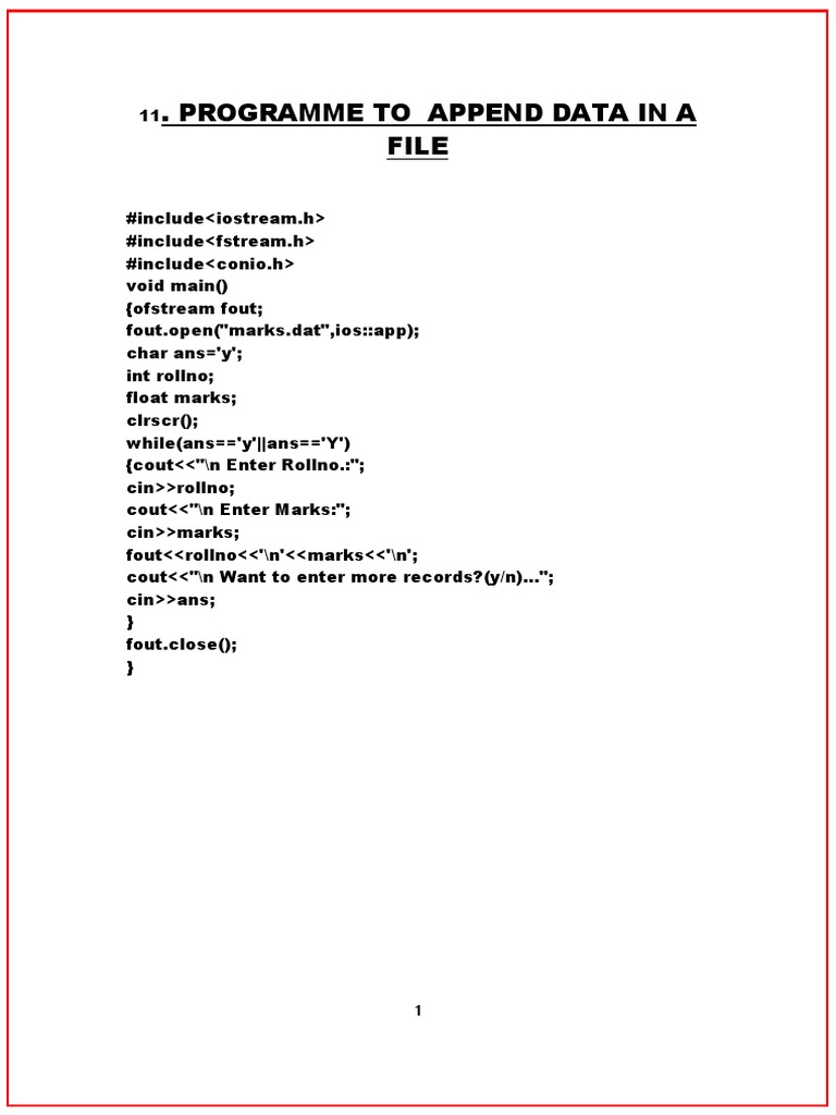 Programme To Append Data in A File | PDF