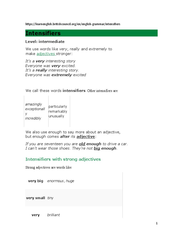 Intensifier S | PDF | Verb | Adjective