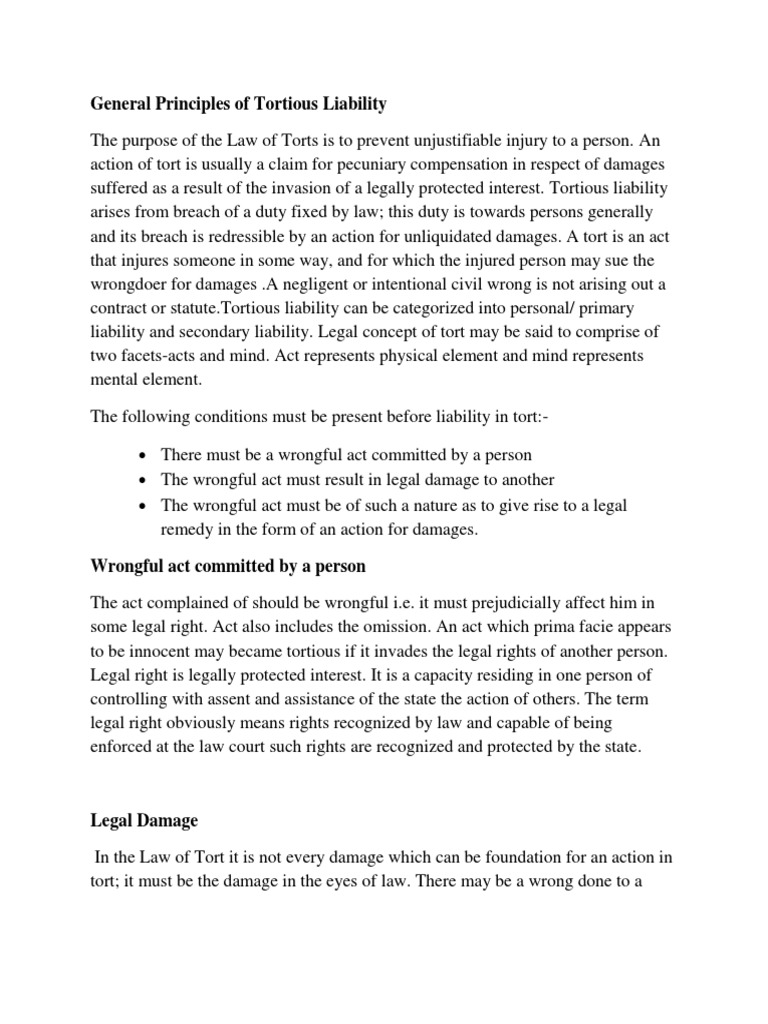 Principles of Tortious Liability Explained | PDF | Tort | Damages
