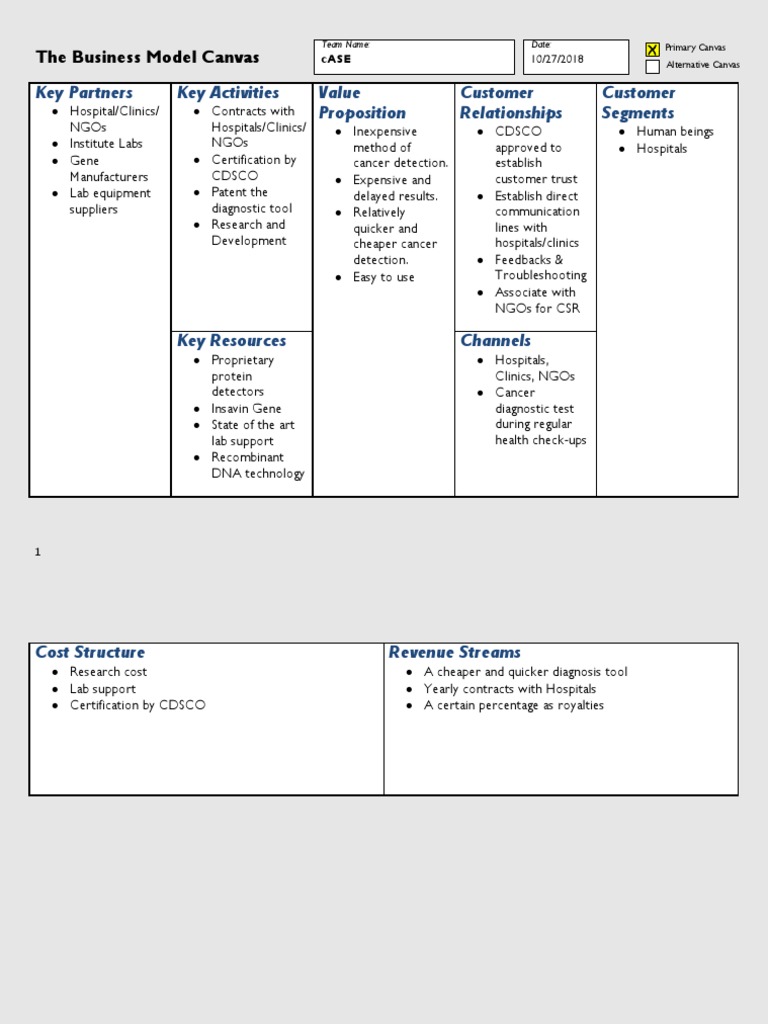 CASE Buisness Model Canvas | Download Free PDF | Business Model | Cancer