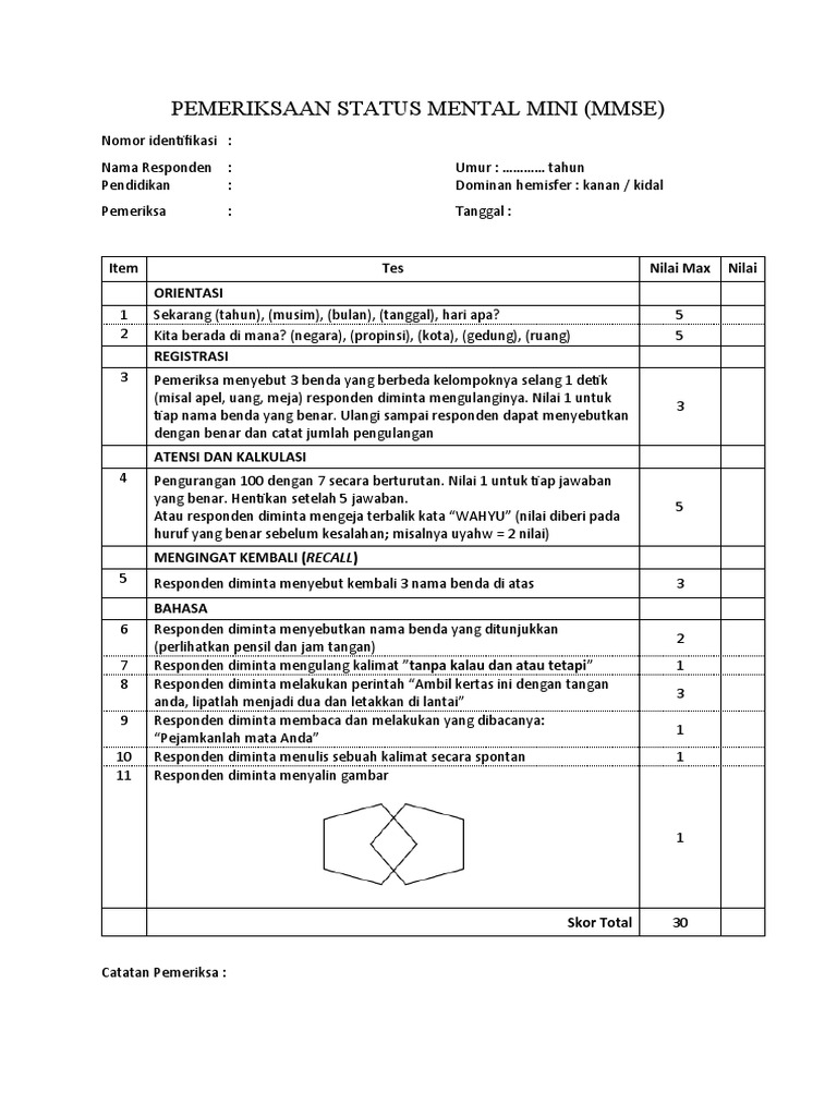 Mmse - Pemeriksaan Status Mental Mini | PDF