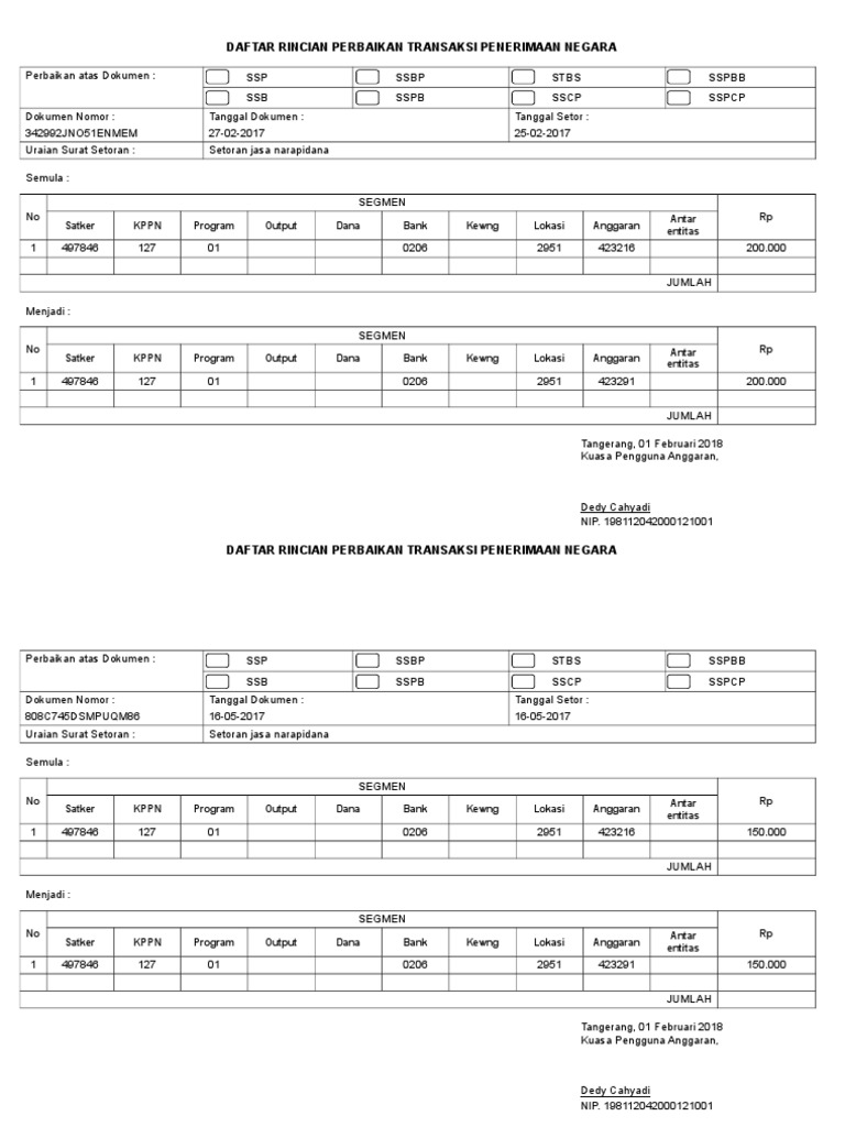 Blanko Ralat Setoran MPN g2 Billing | PDF