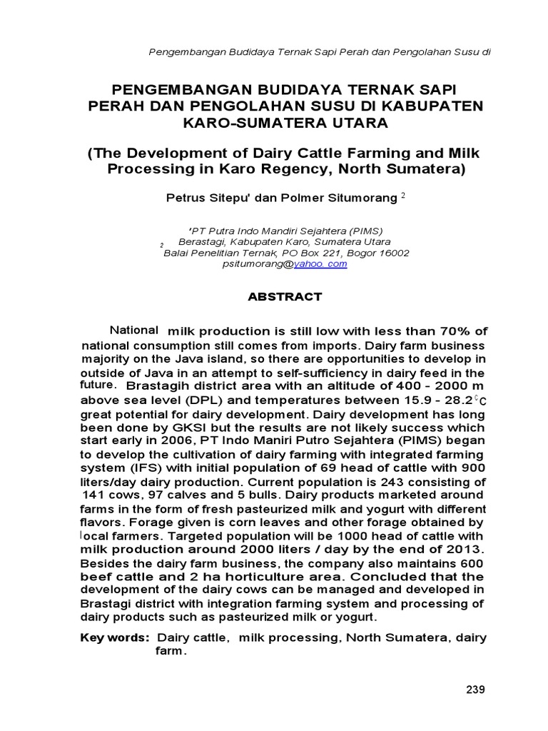 Susu Sapi Peras | PDF | Dairy Cattle | Dairy Farming