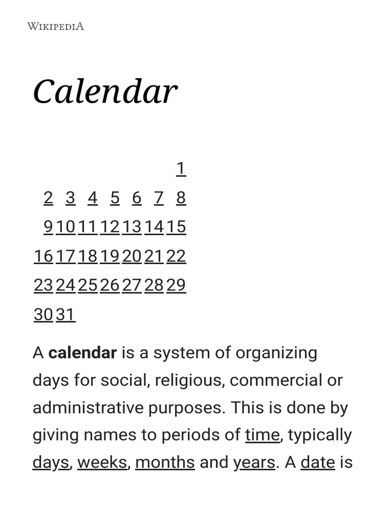 Calendar - Wikipedia | PDF | Calendar