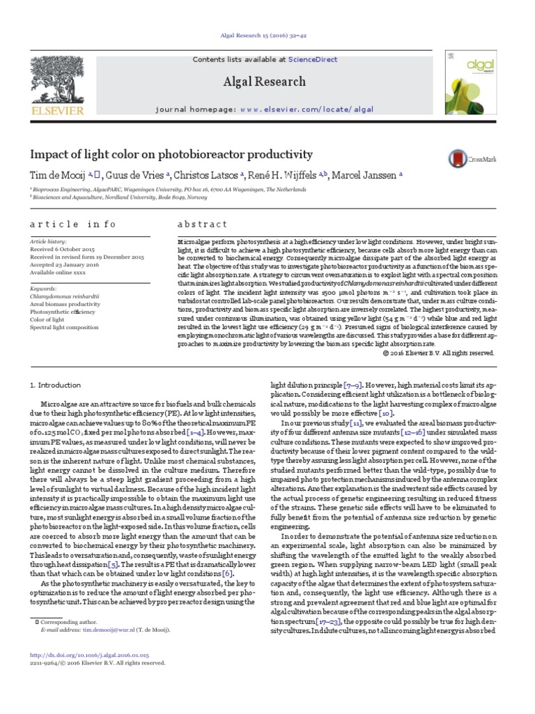 Algal Research: Impact of Light Color On Photobioreactor Productivity ...