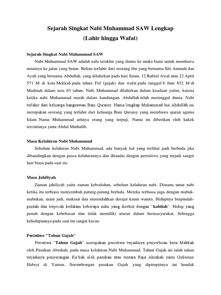 Sejarah Singkat Nabi Muhammad SAW Lengkap | PDF