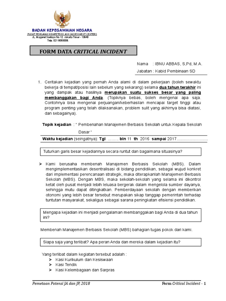 Form Critical Incident | PDF