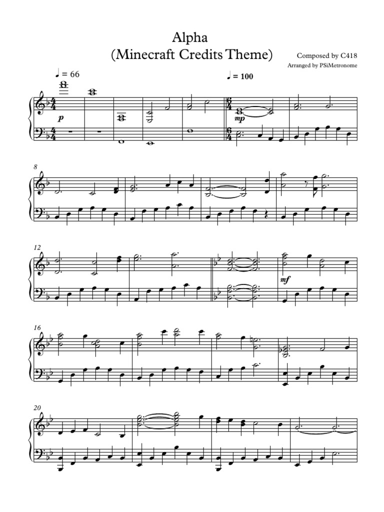 Minecraft Credits Theme (Credits Ogg) - Full Score PDF | PDF | Loisirs