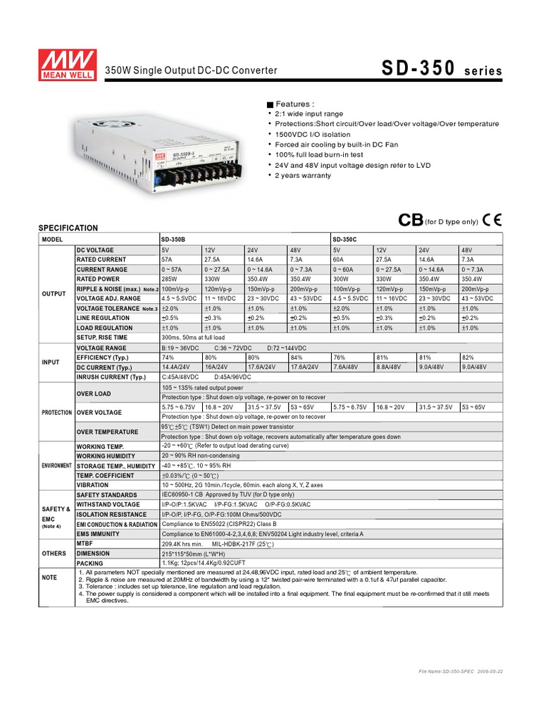 350W Single Output DC-DC Converter: Series | PDF | Direct Current ...