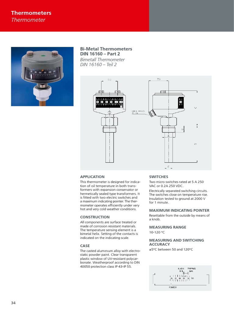 Bimetall Thermometer DIN 16160 - Teil 2 | PDF | Switch | Thermometer