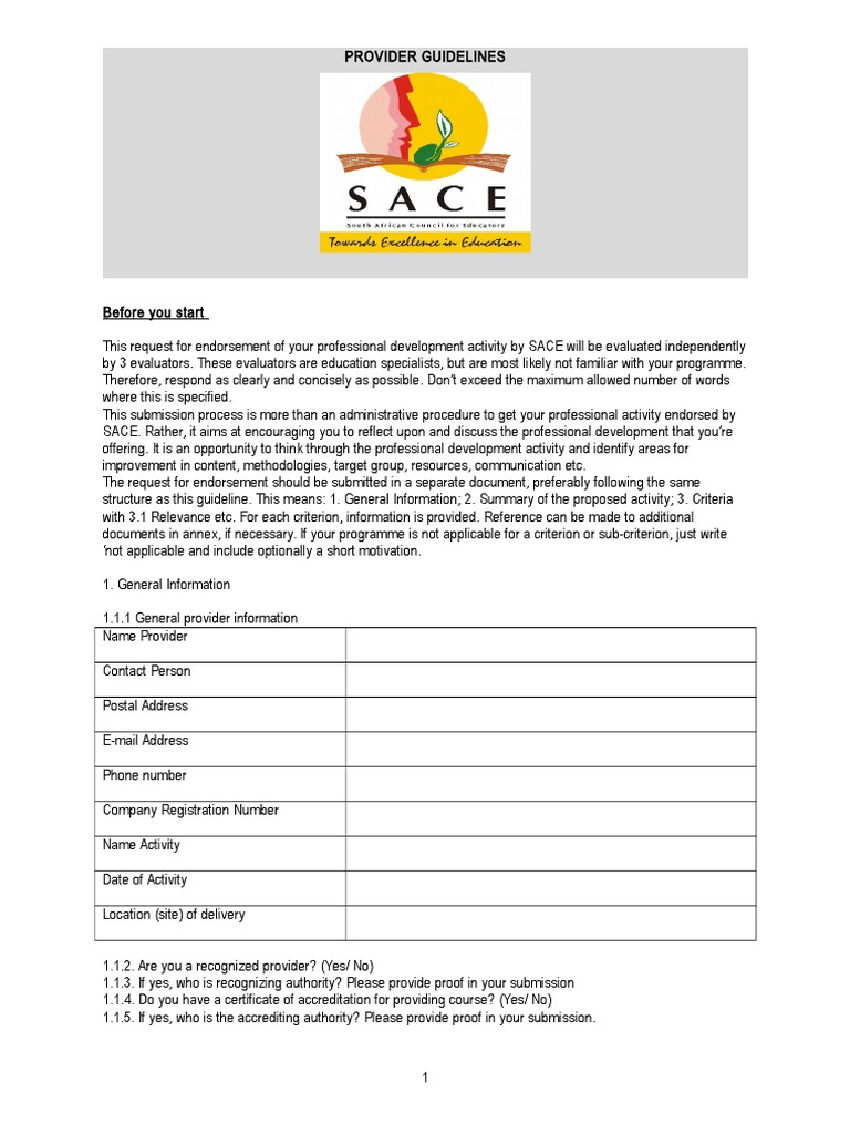 SACE Provider Guidelines | PDF | Educational Assessment | Teaching Method