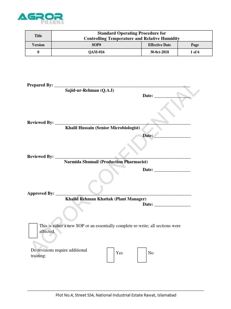 SOP for Temperature & Humidity Control | PDF | Quality Assurance | Business