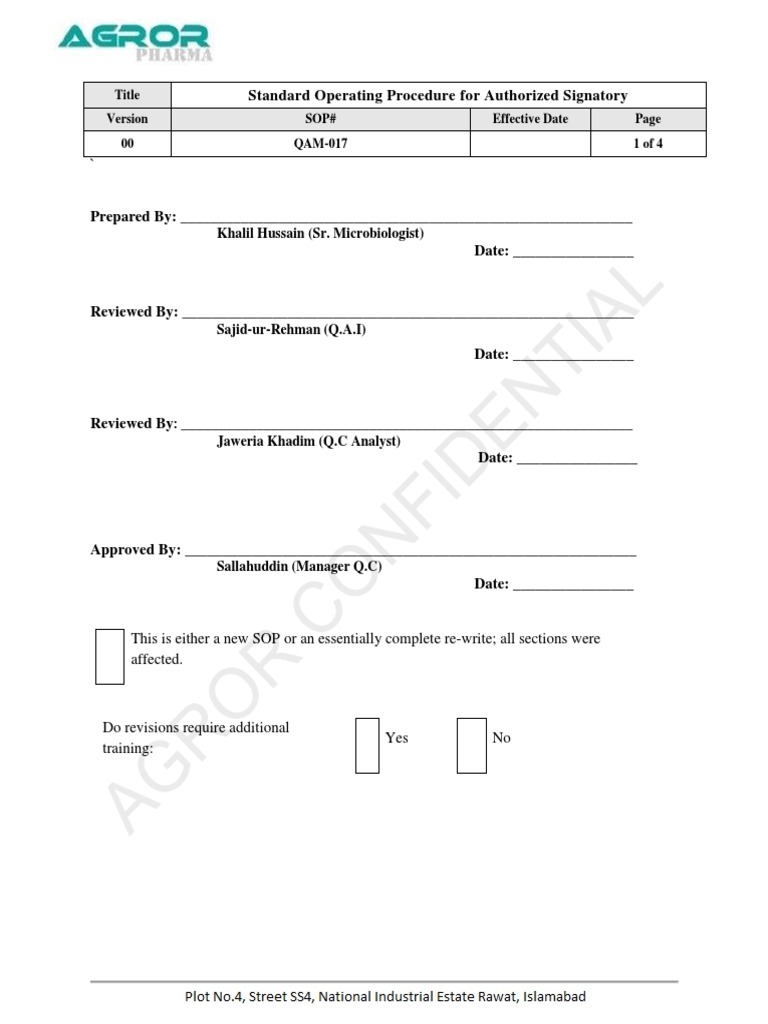QAM-017 SOP For Authorized Signatory | PDF | Quality Assurance | Business