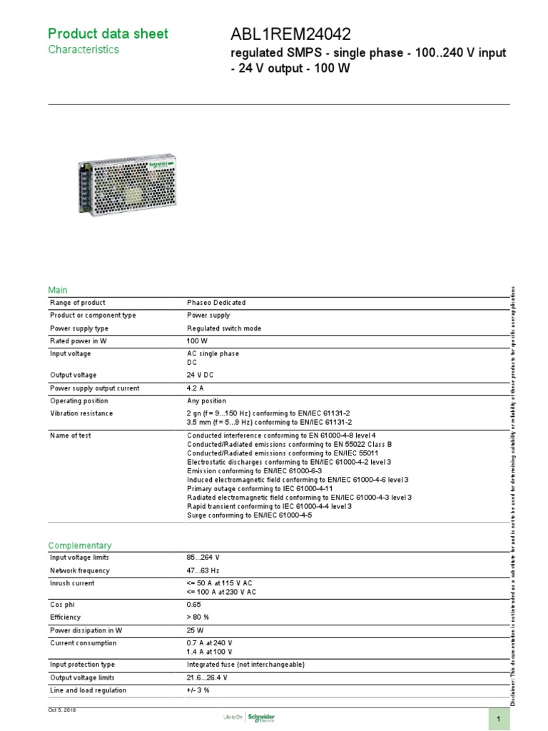 ABL1REM24042: Product Data Sheet | PDF | Power Supply | Alternating Current
