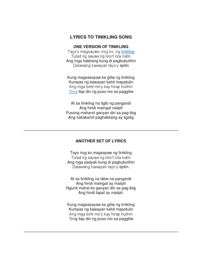 Lyrics To Tinikling Song | PDF
