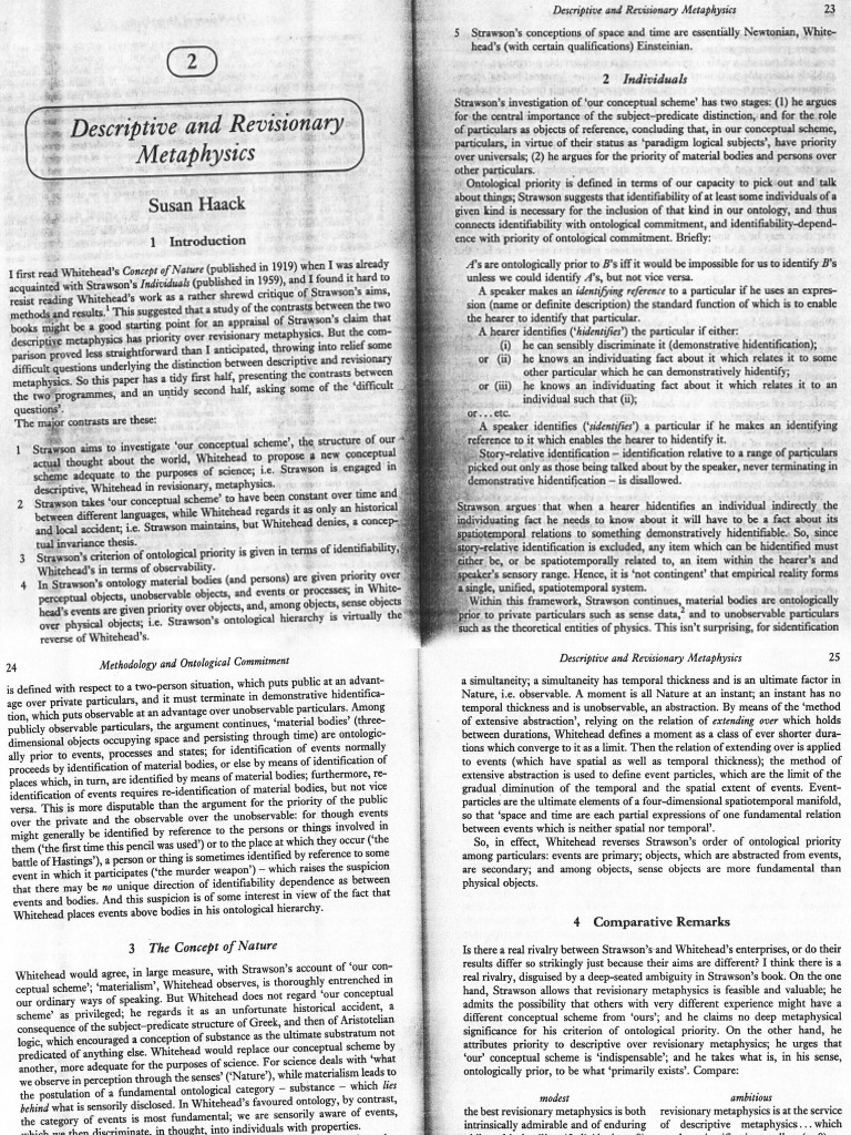 02 S Haack Descriptive and Revisionary Metaphysics PDF | PDF | Ontology ...