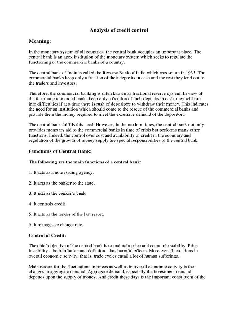 Analysis of Credit Control | PDF | Central Banks | Open Market Operation