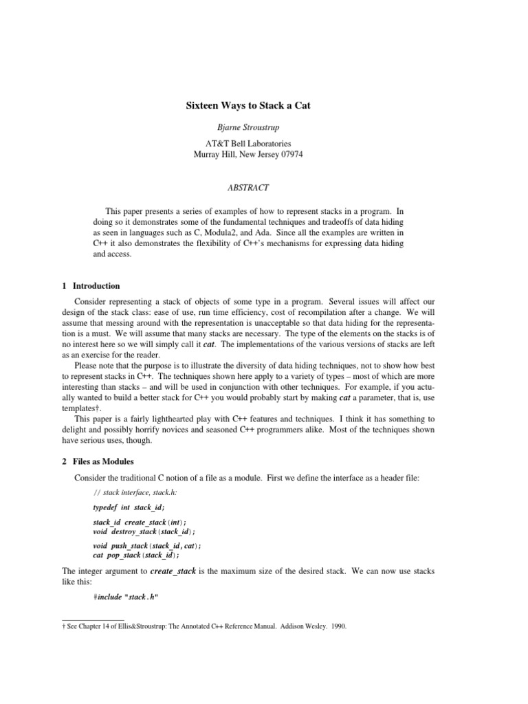 Sixteen Ways To Stack A Cat: Bjarne Stroustrup | PDF | C++ | Class ...
