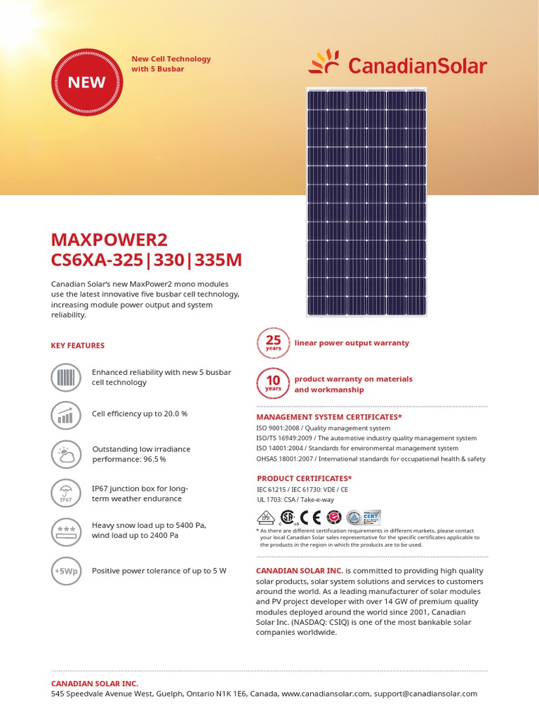 Canadian Solar Datasheet CS6XAM MaxPower2 V5.4en | PDF | Quality ...
