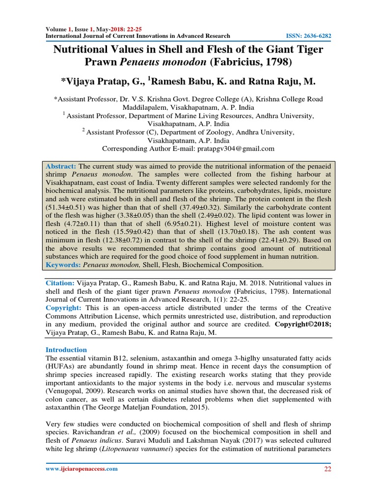 Nutritional Values in Shell and Flesh of The Giant Tiger Prawn Penaeus ...