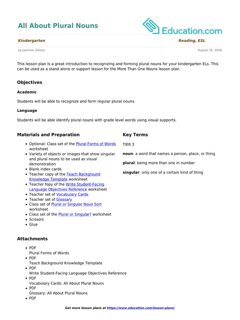El Support Lesson All About Plural Nouns | PDF | Grammatical Number ...