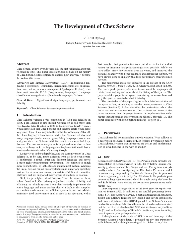The Development of Chez Scheme | PDF | Scheme (Programming Language ...