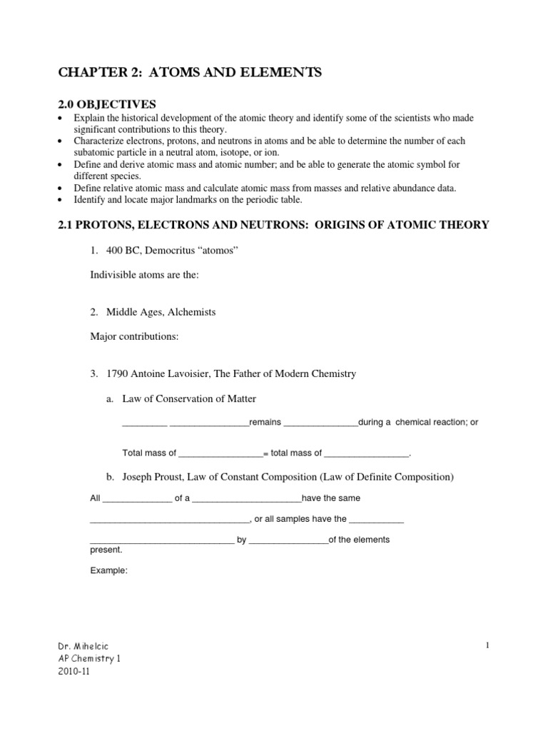 Chapter 2 AP Notes With Worksheets | PDF | Atoms | Chemical Elements