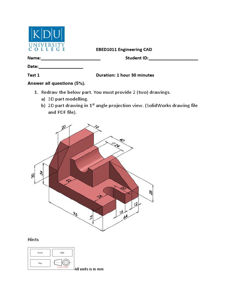 SolidWorks CAD Test Instructions | PDF