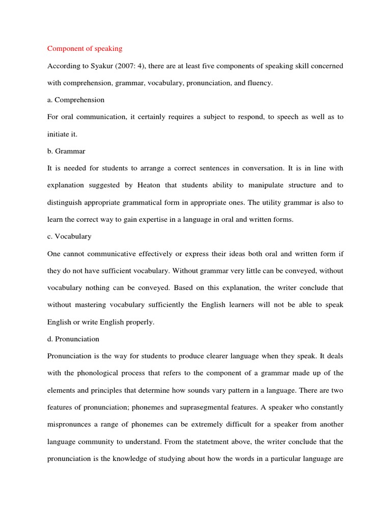Component of Speaking | PDF | Speech | Fluency
