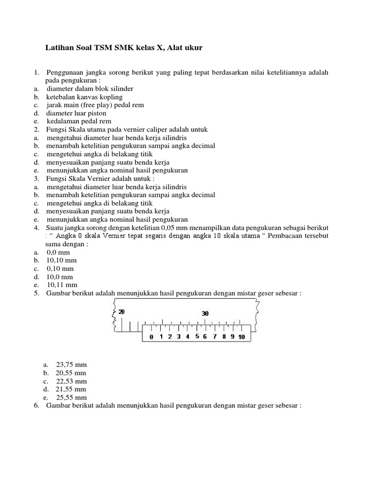 Latihan Soal Alat Ukur TSM SMK Kelas X | PDF