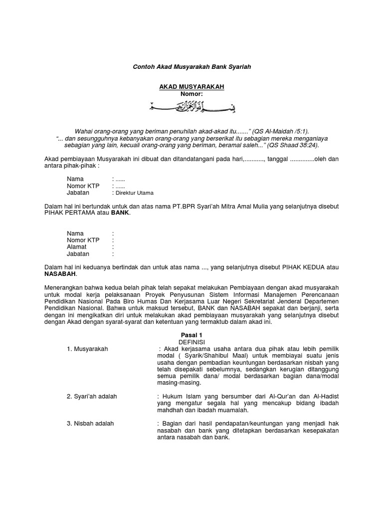 Akad Musyarakah - Contoh PDF | PDF