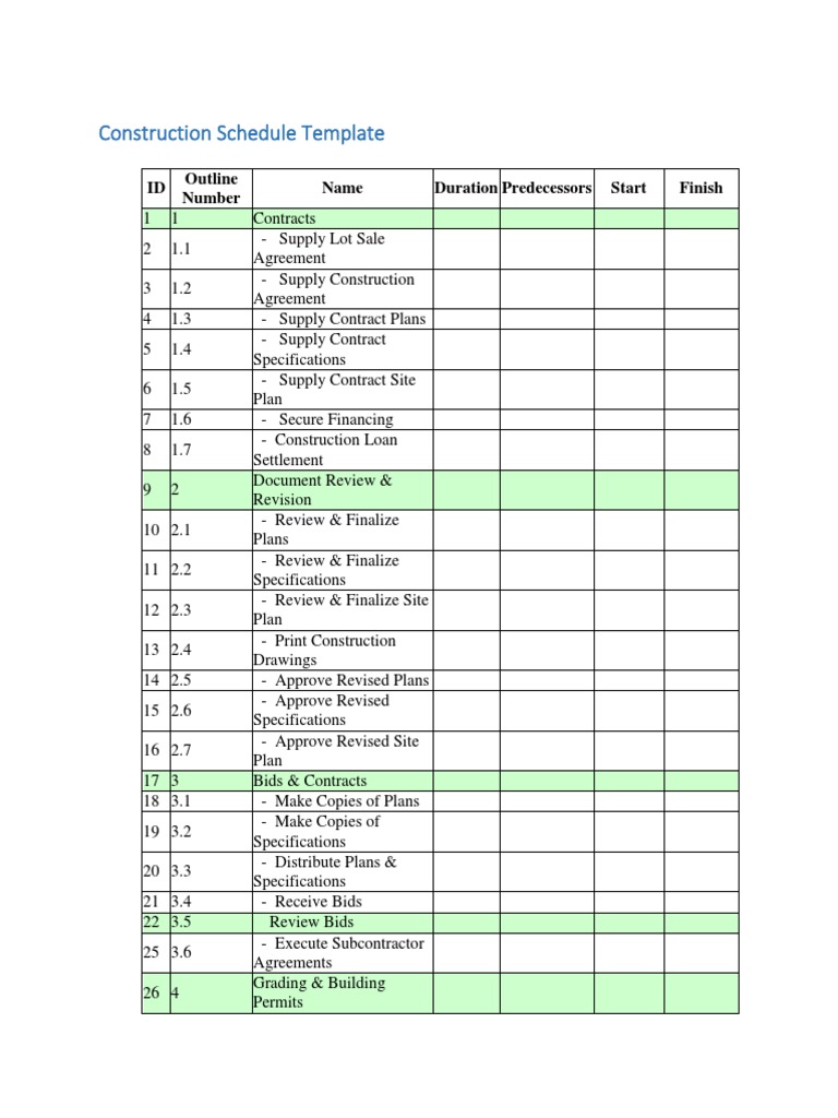 Construction Schedule Template 05 | PDF | Framing (Construction) | Basement