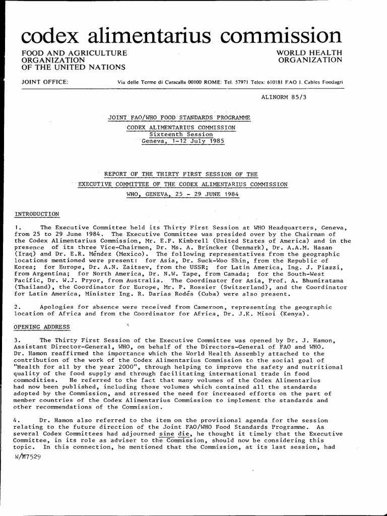 Report on the Progress of Publishing the Codex Alimentarius Food ...