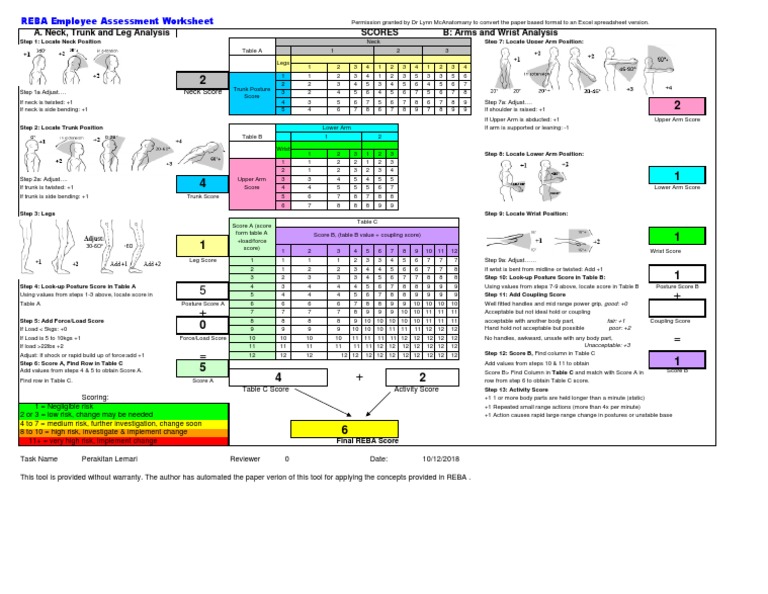 REBA Employee Assessment Tool Excel | PDF | Business