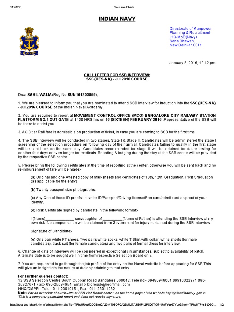 Indian Navy: Directorate of Manpower Planning & Recruitment Ihq Mod (Navy) Sena Bhawan, New ...