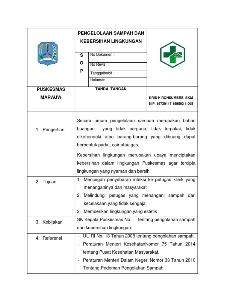 Sop Pengelolaan Sampah Dan Kebersihan Lingkungan | PDF