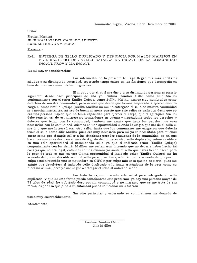 Carta Denuncia Pdf