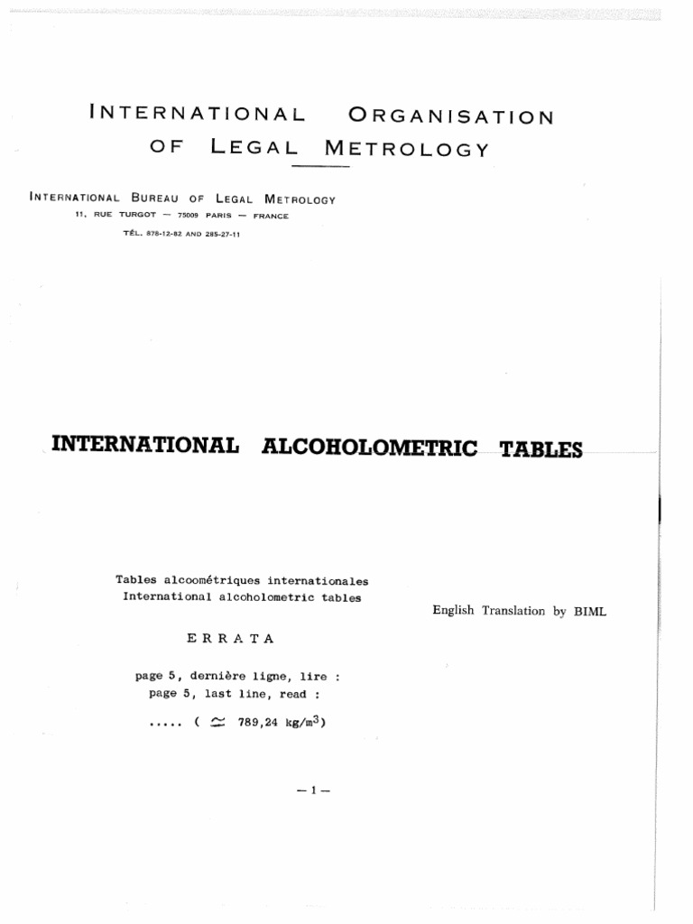 R022-E75 International Alcoholometric TableS | PDF