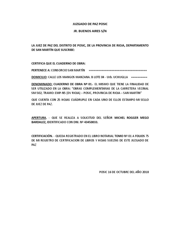 Legalizacion Cuaderno de Obra | PDF