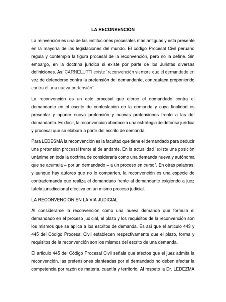 La Reconvención | PDF | Reconvención | Demanda judicial
